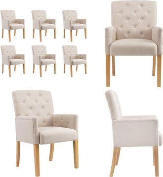 vidaXL Esszimmerstühle mit Armlehnen 6 Stk. Beige Stoff - Esszimmerstühle - Beige - Stühle Mit Armlehnen - Holzbeine - Set Von 6 - Home & Living