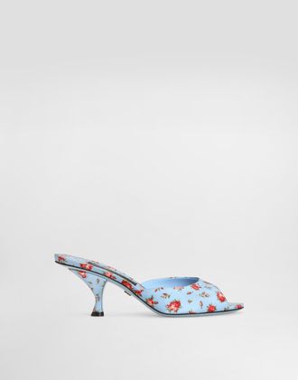 Dolce & Gabbana Keira Satin Mules With Little Roses Print - Frau Sandalen Und Wedges Multicolor 37.5