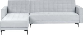 Beliani 4-Sitzer Ecksofa Rechts Hellgrau Samt Gesteppt L-F&ouml;rmig mit Schlaffunktion Schwarzen Metallbeinen Modern Glamour&ouml;s Modulsofa Schlafsofa