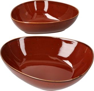 MamboCat 2er Set Servierschale Marron Taste I 1,3L I kastanienfarbenes Porzellan-Geschirr I jedes Teil EIN Unikat I Salat-Schüssel, Obst-Bowl, große Schale, De