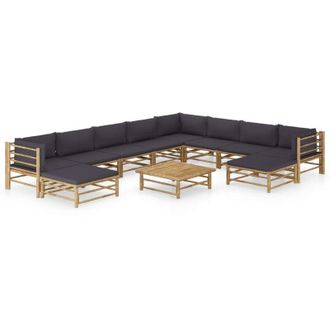 vidaXL Vidaxl - Salon de jardin 11 pcs avec coussins gris fonc&eacute; bambou