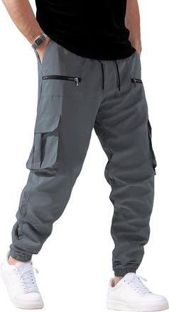 Feoya Cargohose Herren Cargo Hose mit Mehrere Taschen Freizeithose Funktionshose Elastischer Taille Jogginghose f&uuml;r M&auml;nner Dunkelgrau M