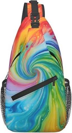 Generic Sacoche Homme Bandouliere Art tourbillonnant tie-dye color&eacute; Antivol Sac De Poitrine Multifonction Crossbody Bag pour Randonn&eacute;e Femme Camping