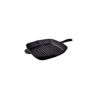 Tramontina BLACK Gusseisen Grillpfanne, vorgebrannte Gusseisenpfanne, mit Ausgie&szlig;er, 27 cm, f&uuml;r alle Herdarten inkl Induktion & Backofen, Grill, pre seasoned