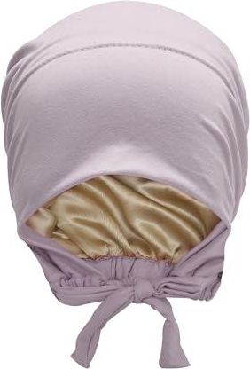 ZLYC Bonnet hijab doubl&eacute; de satin pour femme avec noeud dans le dos, Violet uni et blanc, Taille unique