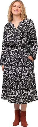 Ulla Popken Damen Allover Grafik Druck Kleider, schwarz, 50-52