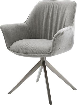 DELIFE Esszimmerstuhl Keila-Flex mit Armlehnen Kreuzgestell breit Graphit Strukturstoff Soft Grau 360&deg; drehbar Wippfunktion