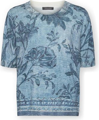 Elena Miro Femme, Tops, Bleu, Taille: 46 FR Tricot imprim&eacute; en m&eacute;lange de coton