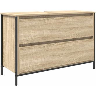 vidaXL Vidaxl - Meuble sous vasque simple ch&ecirc;ne sonoma 90x34,5x60 cm - Bois ding&eacute;nierie r&eacute;sistant &agrave; lhumidit&eacute; - Tiroir coulissant et compartiment ouvert