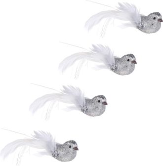 STOBOK Künstliche Vögel mit Clip Schaum Künstliche Feder Silber Vögel Glitzer 14CM Hochzeit Valentinstag Geburtstagsfeier Party Festival Garten Baum Dekorati