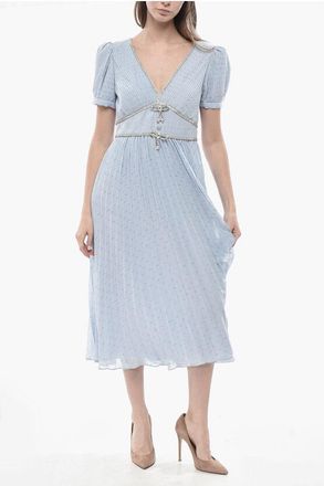 Self Portrait Pleated Midi Dress with Lurex Pattern size 42
