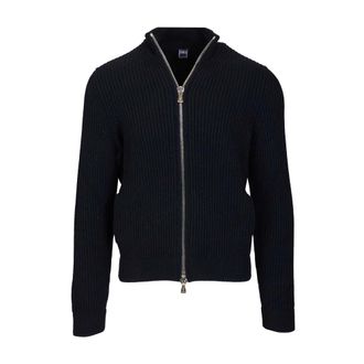 Fedeli Gerippter Cashmere-Cardigan mit Rei&szlig;verschluss - - Knitwear - Herren - Blau - 3XL