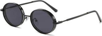 Generic Lunettes de soleil ovales tendance pour homme et femme, style punk, dégradé, rétro, en métal, lunettes de soleil UV400, noir/gris, Taille unique