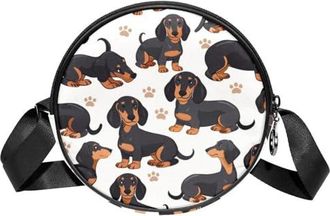 Generic Sac &agrave; bandouli&egrave;re Circle pour femme, petit sac &agrave; bandouli&egrave;re noir teckel avec fermeture &eacute;clair, bretelles r&eacute;glables, sac &agrave; main rond d&eacute;contract&eacute; pour 