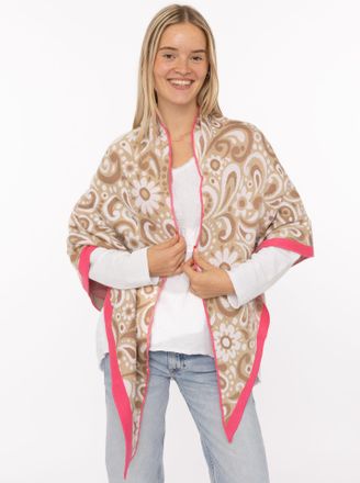 Zwillingsherz Dreieckstuch ZWILLINGSHERZ Blumige Aussichten, Damen, beige pink, Strick, Materialmix, gemustert, mehrfarbig, Modet&uuml;cher, Florales Muster, Kante Uni, 