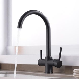 Generic Wasserhahn K&uuml;che Mischbatterie K&uuml;chenarmatur 3-Wege 360&deg; drehbar 2 Griffe Messing 3-in-1-K&uuml;chenarmatur - Schwarz Armatur K&uuml;chensp&uuml;le