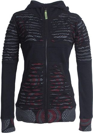 vishes Alternative Bekleidung - Damen Hoodie Kapuzenjacke Baumwolle Gestreift Mandala Cutwork Patchwork schwarz 38-40