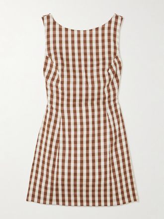 Faithfull The Brand Sofia Minikleid Aus Leinen Mit Gingham-karomuster Und Schleifendetail - Braun