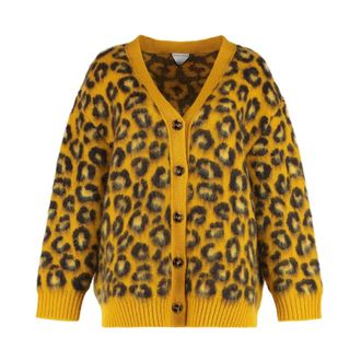 Bottega Veneta Femme, Pulls, Multicolore, Taille: 40 FR Cardigan en maille m&eacute;lang&eacute;e mohair &agrave; imprim&eacute; l&eacute;opard