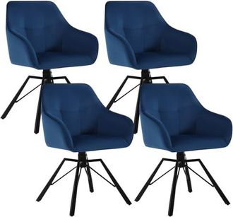 Woltu Chaise Pivotante à 360°, Lot de 4, Chaise Salle à Manger Scandinave, en Velours, Assise Rembourrée, Pieds en Métal, Bleu, BH365bl-4