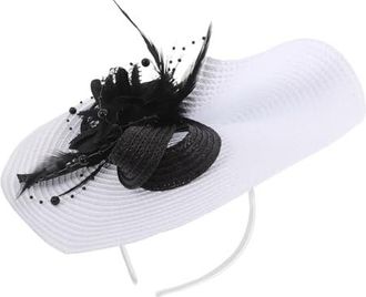 Yardwe Chapeau &Eacute;l&eacute;gant Blanc et Noir pour Femme, Accessoire Mariage avec Fleurs et Plumage D&eacute;coratifs, Coiffure Soir&eacute;e &Eacute;l&eacute;gante et L&eacute;g&egrave;re, Pince &agrave; Cheveux D&eacute;