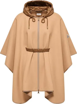 Moncler Moncler Cape Matelass&eacute;e En Laine M&eacute;lang&eacute;e, Femme, Beige, Taille: Uni