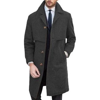 Generic Manteau long pour homme &agrave; simple boutonnage - Style trench classique, gris fonc&eacute;, XXL