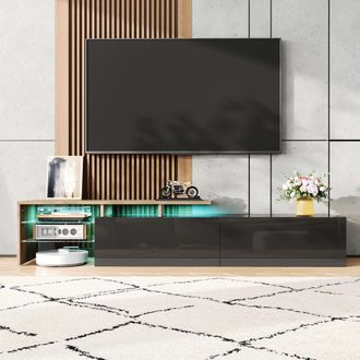 Generic TV Schrank schwarz LED Beleuchtung Glasablagen funktionaler Stauraum lowboard stehend Schubladen Ablagef&auml;cher f&uuml;r Multimedia Ger&auml;te robust verarbeitet