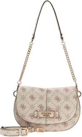 Guess sac &agrave; &eacute;paule bandouli&egrave;re Carrie Logo Flap Shoulder Bag Vanilla Logo &eacute;cru