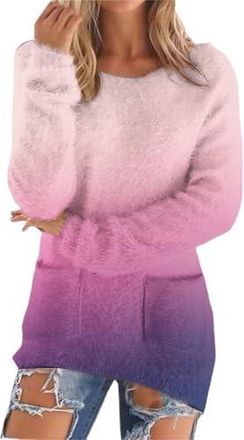 Generic Pull pour femme - Couleur unie - Col rond - Manches longues - Automne - Hiver - D&eacute;contract&eacute; - Confortable - Tendance - Confortable - Chaud - Uni - Pou