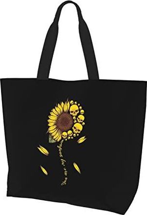 AOOEDM Sunshine Sunflower Skulls Ladies Canvas Tote Sac &agrave; provisions r&eacute;utilisable