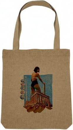 Fabulous Sac Shopping Tote Bag Aspect Lin - Esthetic Girl Parthenon Collage Vintage Illustration Art Humour Surreal Vacances - Sac de Courses Toile Epaisse 360