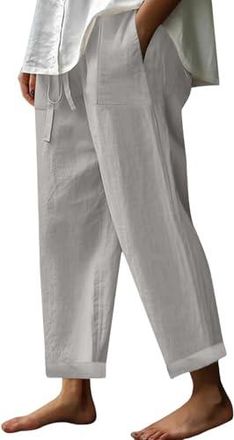 Generic Pantalon Femme Large L&eacute;ger Ete en Lin pour Pantalon D&eacute;contract&eacute; pour Femme Style Japonais Ample et &Eacute;lastique &Agrave; Boutons Style Drap&eacute; Jambes Larges en Fl