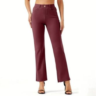 Generic Pantalon habillé pour femme - Pantalon de travail décontracté - Extensible et respirant - Bouton léger - Avec poche, bordeaux, L