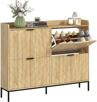 HOMCOM Meuble &agrave; Chaussures 16 Paires, Armoire &agrave; Chaussures &eacute;troite, Meuble dentr&eacute;e avec 4 tiroirs, Portes rabattables, &eacute;tag&egrave;res r&eacute;glables, pour Couloir et en