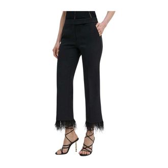 Michael Kors Pantalon &eacute;vas&eacute; &agrave; garniture en plumes amovible en cr&ecirc;pe stretch - Femme - Pantalons - Noir - Taille: 38 FR