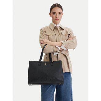 Tommy Hilfiger Handtasche Tommy Hilfiger Th Daily Tote Mono AW0AW18417 Schwarz