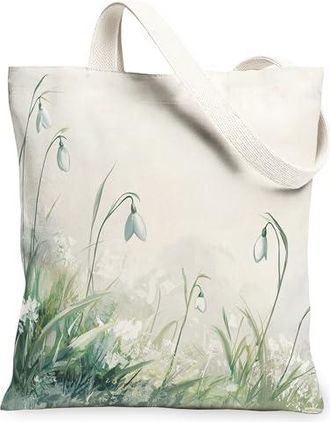 Generic Sac fourre-tout en toile r&eacute;utilisable pour le shopping, 33 x 38,1 cm, motif fleurs de campagne, feuille dart, sac d&eacute;picerie r&eacute;utilisable pour femme, p