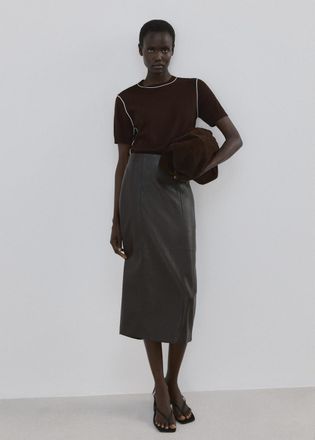 Mango Feinstrick-Jersey mit Kontraststreifen schokolade - Damen - XXS - MANGO