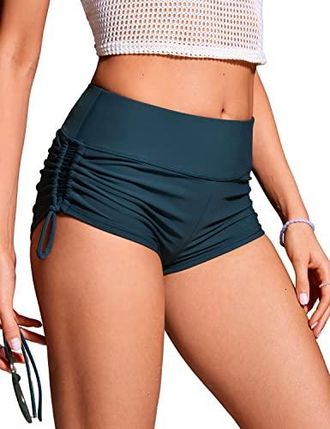 CRZ YOGA Femmes Short de Bain Taille Haute à Fronces Latérales Ajustables Respirant Natation Bas de Maillot Insigne Bleu 40