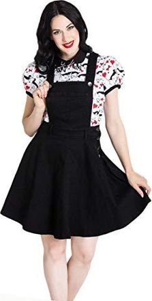 Hell Bunny Robe Salopette Dakota Femme Robe mi-Longue Noir XXL 98% Coton, 2% &Eacute;lasthanne