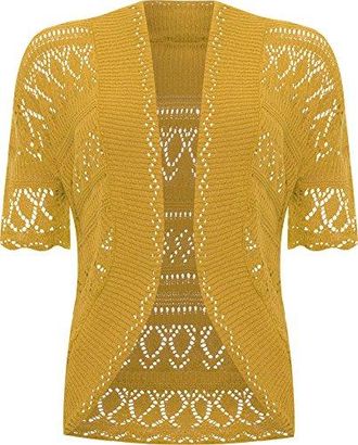 WearAll Grande Taille Crochet tricot&eacute; Bolero Gilet Top &agrave; Manches Courts - Moutarde - 48-50