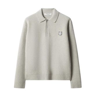Maison Kitsun&eacute; Fox Head Wollripp-Polo-Pullover - - Tops - Herren - Grau - S