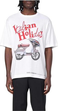 Dolce & Gabbana Homme, Tops, Blanc, Taille: M Italian Holidays Scooter Tee