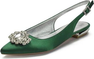 Generic Chaussures De Mariée Satinée Bout Pointu Mariage Plates Robe De Soirée De Mariage Demoiselle dhonneur pour Femmes Plates 2Cm,Dark Green,40 EU
