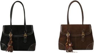 Generic Sac &agrave; bandouli&egrave;re tendance en daim synth&eacute;tique pour femme - Grande capacit&eacute; - Pour un usage quotidien et les voyages, Noir + caf&eacute;., 480.00x260.00x220.