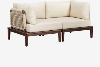 Sklum Sklum - Giulia 2-teiliges modulares Gartensofa mit 2 Ecksesseln in Akazie Creme-Beige
