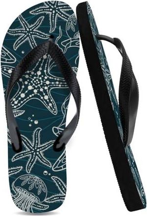 Generic Tongs unisexes pour femme, pantoufles de jardin, de piscine, pantoufles de bain &agrave; semelle souple, cadeaux pour hommes, &Eacute;toiles de mer blanches bleu ma