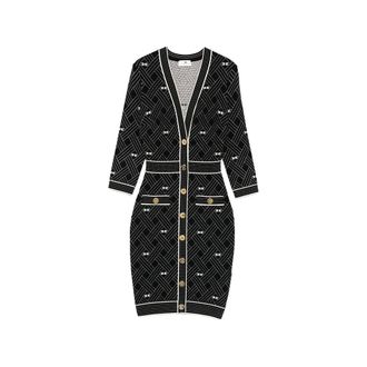 Elisabetta Franchi Femme, Robes, Noir, Taille: 42 FR Diamond Jacquard Knit Dress