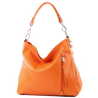 modamoda.de T183 Damen Schultertasche Handtasche Tragetasche Echtleder Gro&szlig; handmade in Italy, Farbe:Orange